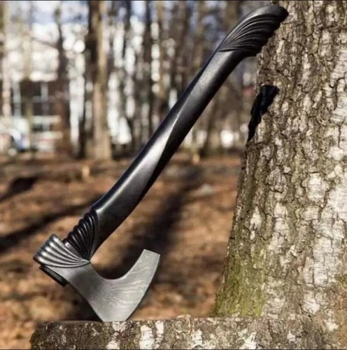 CUSTOM HANDMADE DAMASCUS STEEL VIKING HATCHET HUNTING TACTICAL TOMAHAWK ...