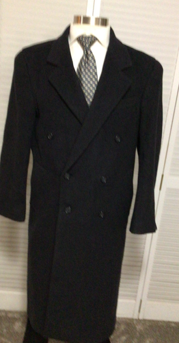 JD CHRISTOPHER MENS BLACK WOOL CASHMERE DOUBLE BREAST OVERCOAT TOPCOAT ...