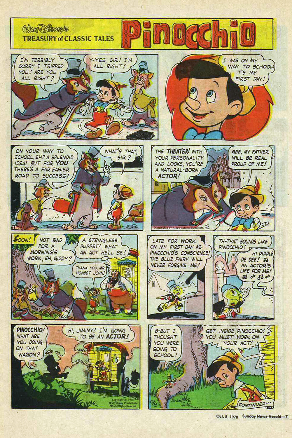 Walt Disney Treasury - Pinocchio - full page color Sunday comic - Oct ...