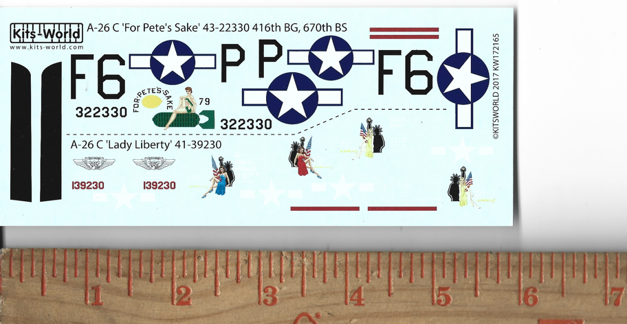 Kits-World Douglas A-26C Invader Decals 1/72 165 Cool Nose/Gal Art ST ...
