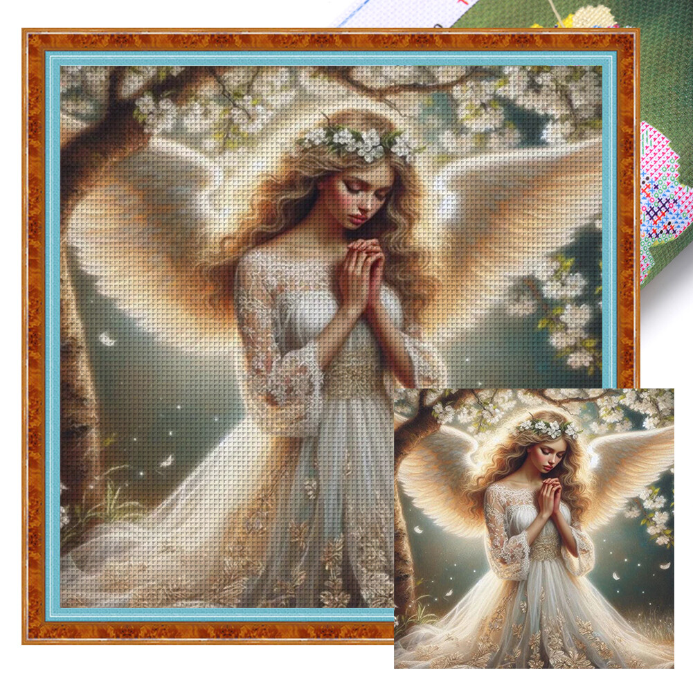 Full Embroidery Eco-cotton Thread 11CT Printed Angel Girl Cross Stitch ...