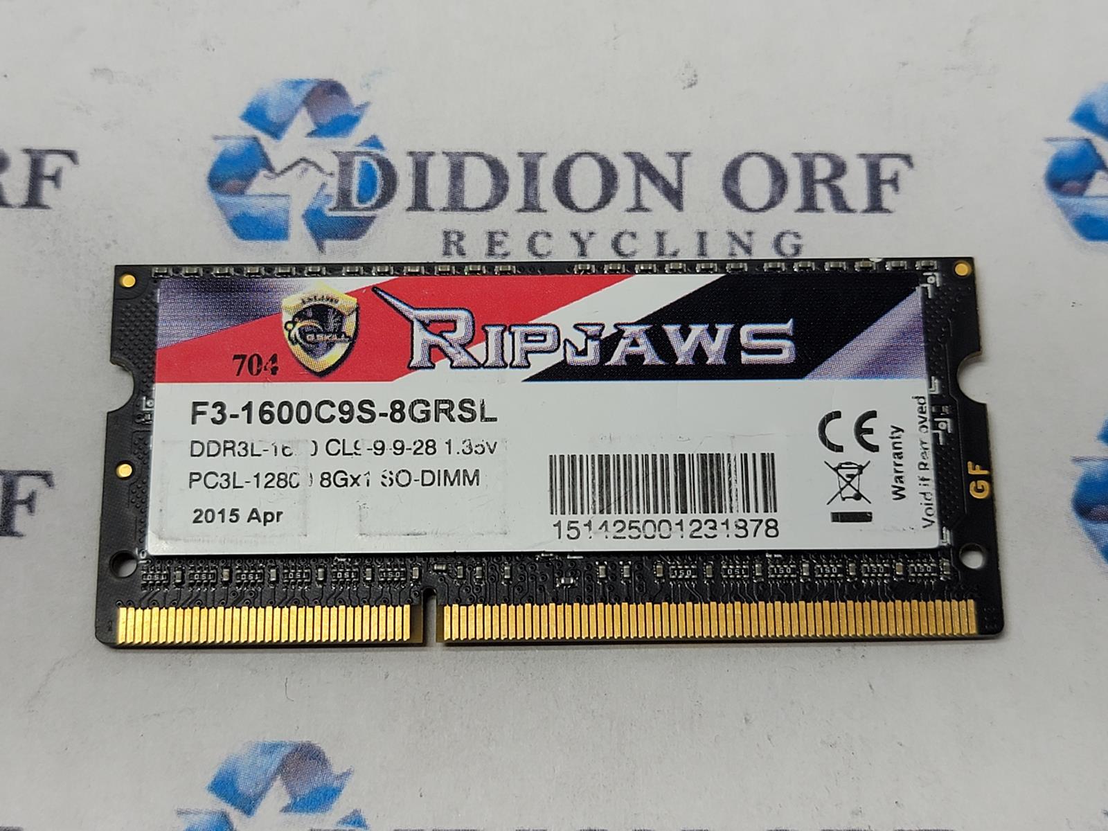 RipJaws 8gb DDR3 Laptop RAM 1600 MHz F3-1600C9S-8GRSL, SKU 13929 | eBay