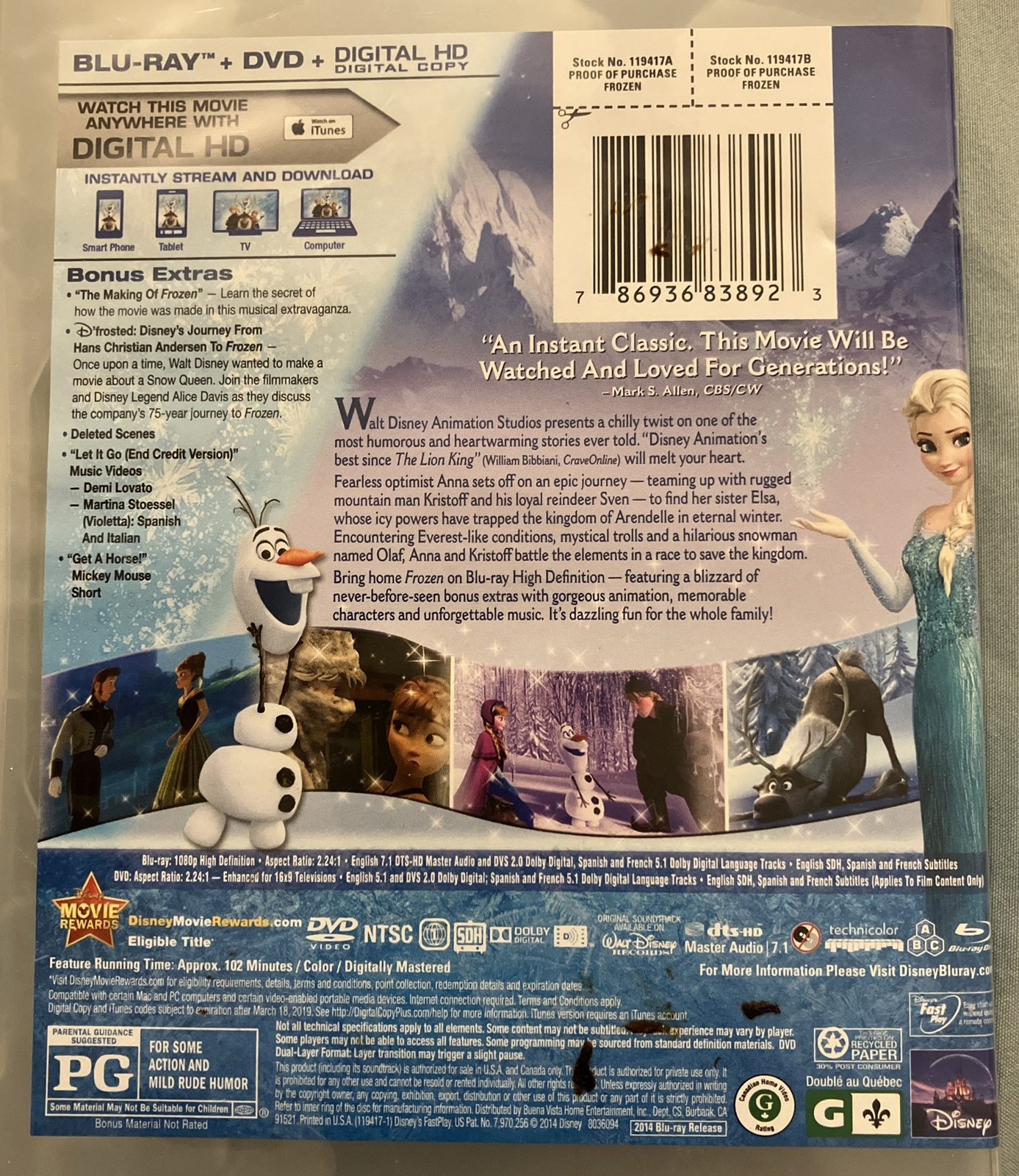 Frozen (DVD, 2013) 786936838961 | eBay