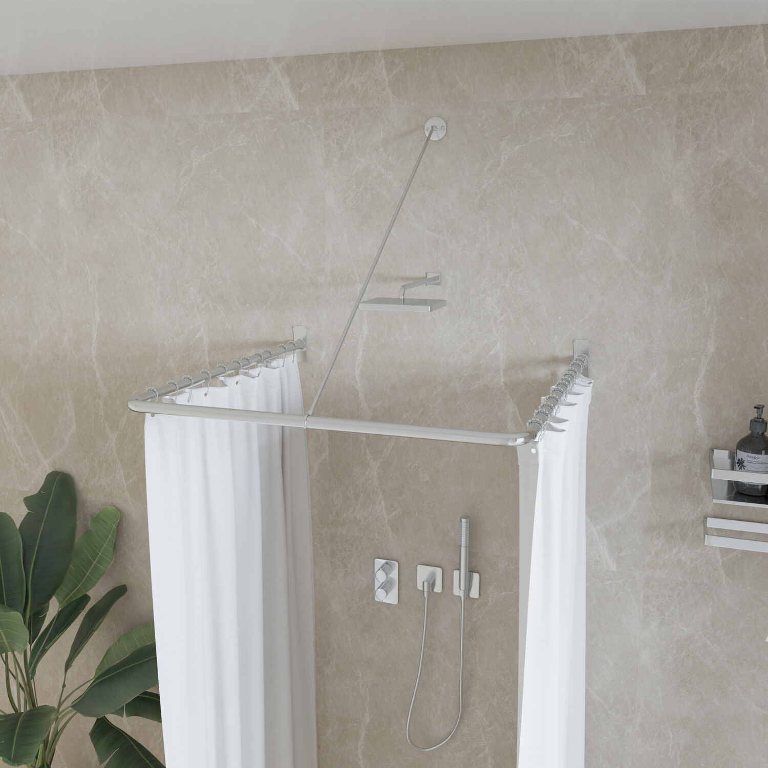 Naiture Stainless Steel U Shape Shower Curtain Rod with Swivel Ceiling ...