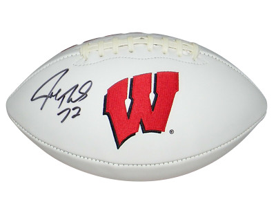 JOE THOMAS AUTOGRAPHED SIGNED WISCONSIN BADGERS WHITE LOGO FOOTBALL JSA ...