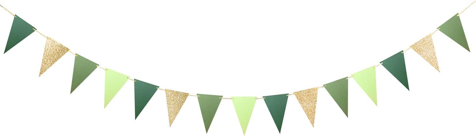 10 Ft Golden Green Triangle Banner Greenery Party Decor for New Year ...