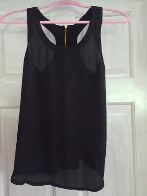 Express Black Sleeveless Sheer Front Zipper Back Tank Top Blouse Size ...