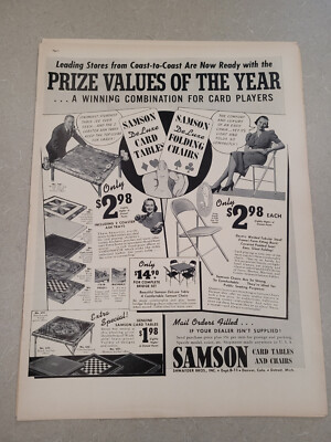 VTG 1939 Orig Magazine Ad Samson Card Tables & Chairs Prize Values of ...