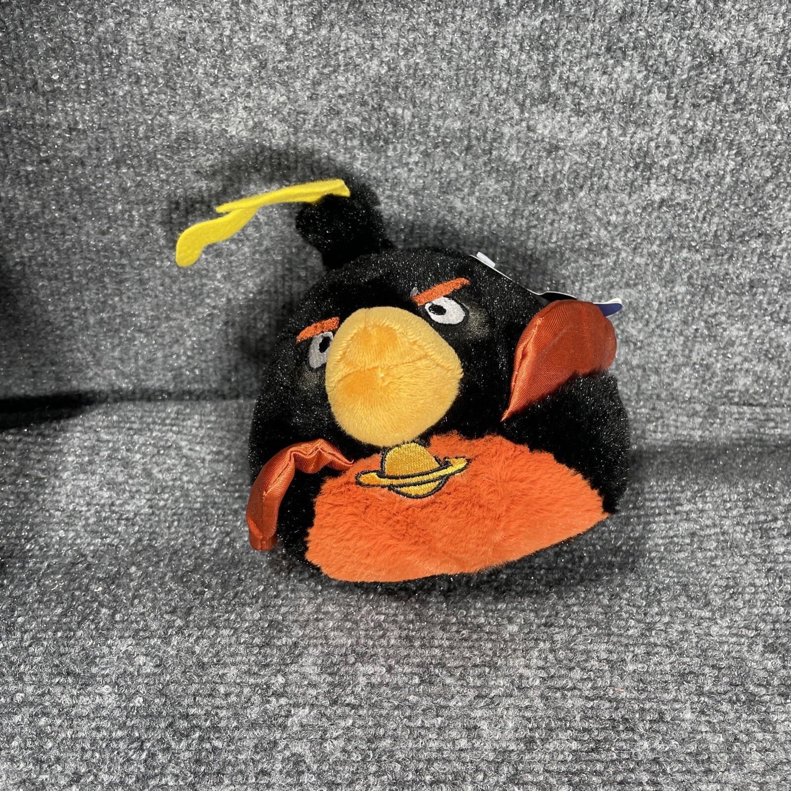 Angry Bird Space Bomb Bird Plush 9" Black Orange Cape Yellow Flame NO ...