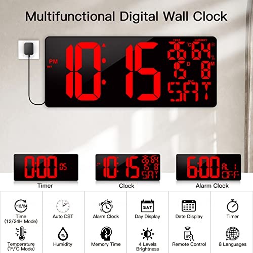 18 Inch Extra Large Digital Wall Clock with Remote Control, LED Large ...