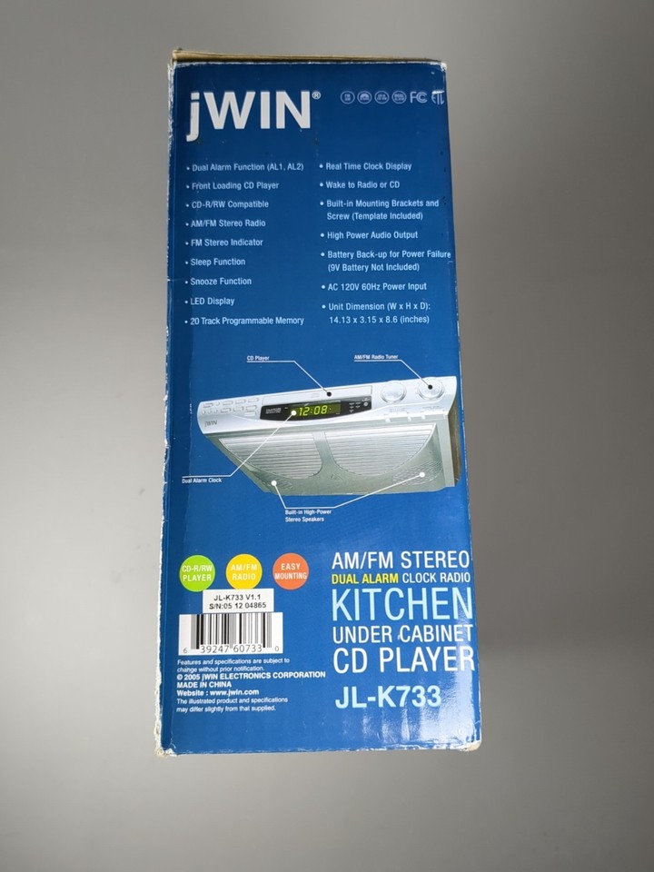 Under‑Cabinet CD Player & Clock Radio Dual Kitchen Alarm Stereo jWIN JL ...