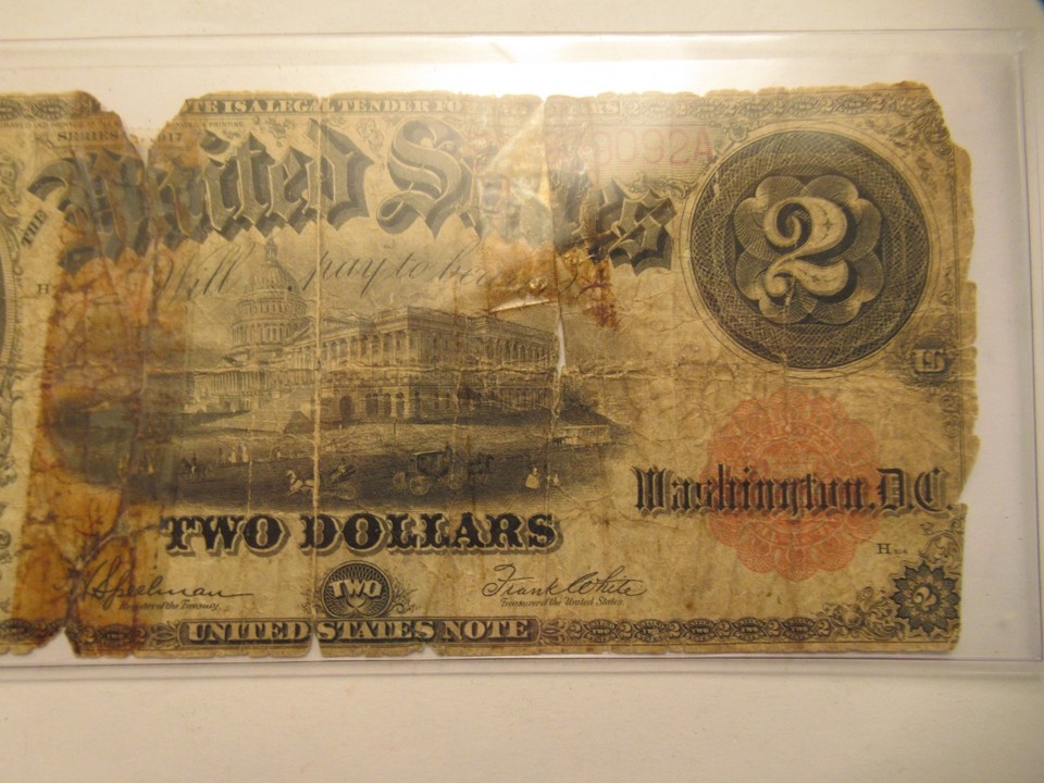 Series 1917 US $2, Large Size Note, obsolete note, severely damaged | eBay