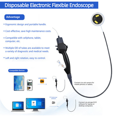 Disposable Electronic Flexible Endoscope Single-Use Portable handle for ...