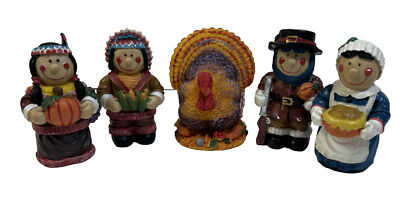 Thanksgiving Figurines 3" Indian Turkey Pilgrim 5 Piece Blessing Hope ...