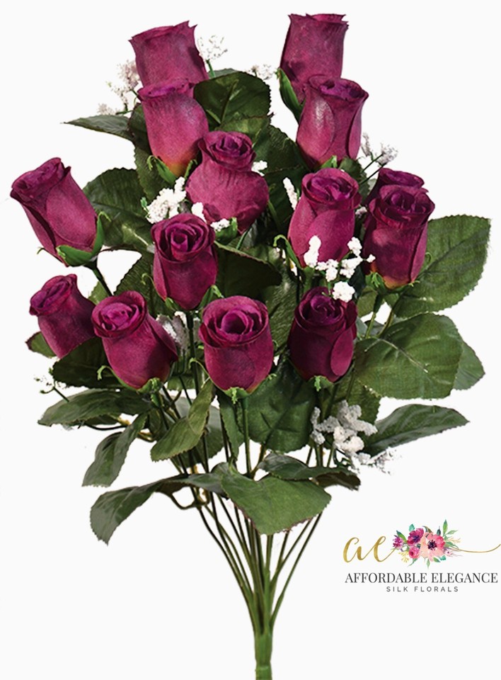 14 Artificial Rose Buds Bush Silk Wedding Flowers Bouquet Party Decor ...