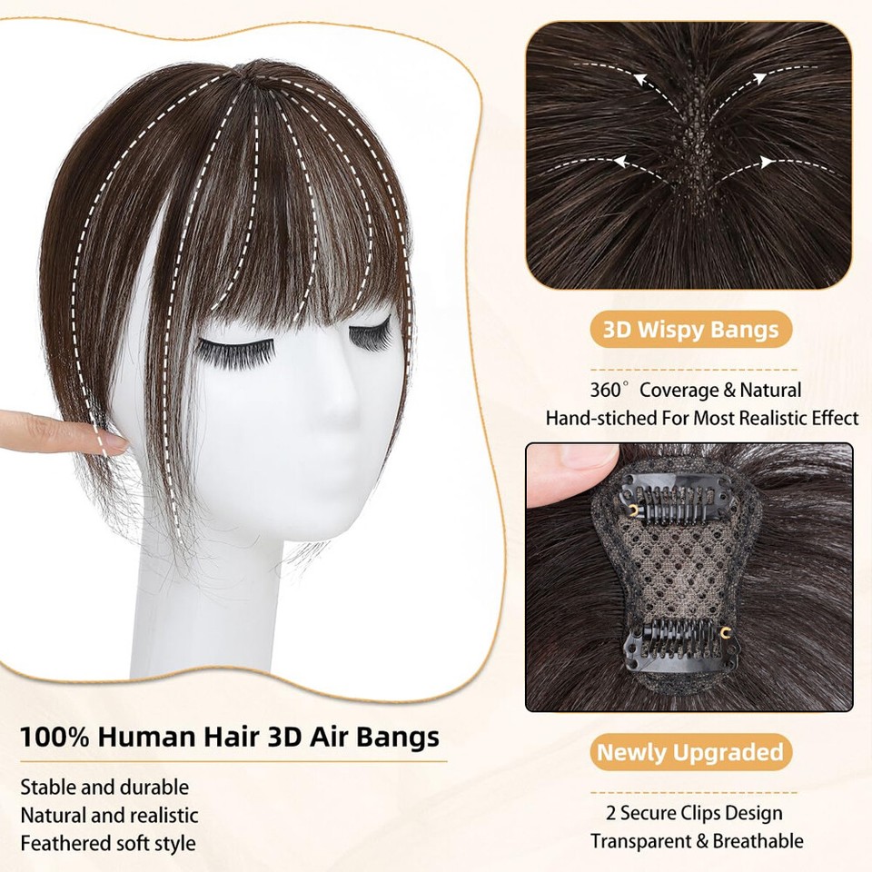 Clip In 100% Remy Air Thick Fringe Bangs Human Hair Extensions ...