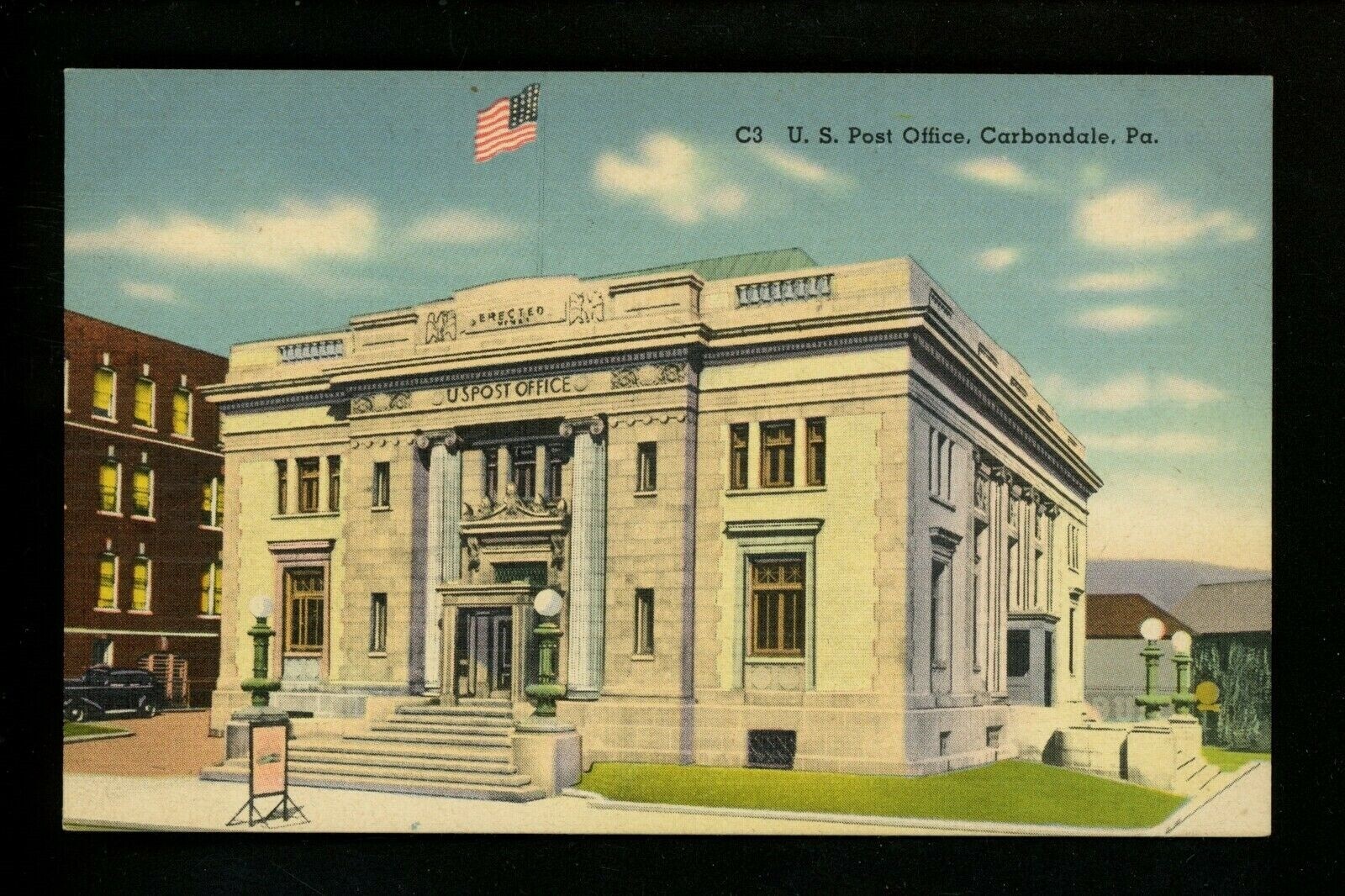 Post Office postcard Pennsylvania PA Carbondale flag recruit sign globe ...