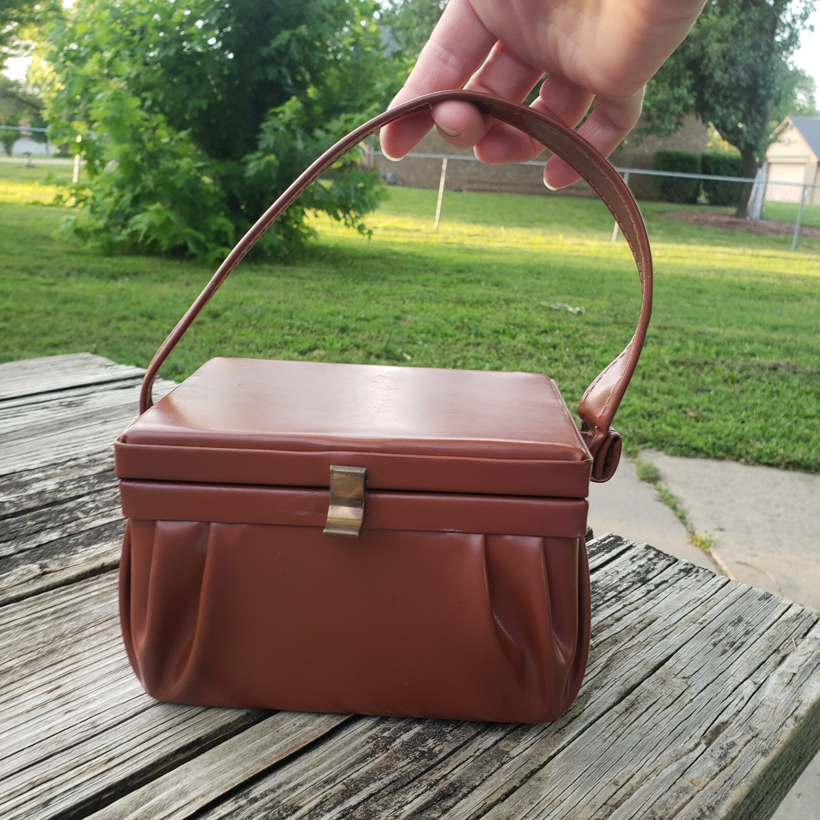 VTG Retro Square Faux Leather Vinyl Purse Handbag Bag… - Gem