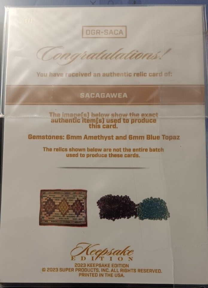 #1/1 2023 KEEPSAKE 5X7 JUMBO CARD SACAGAWEA JUMBO RELIC CARD#DGR-SACA ...