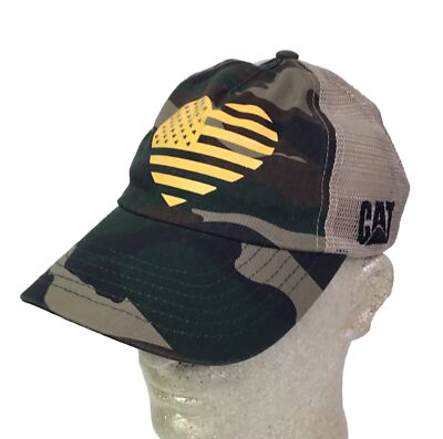 Caterpillar CAT Camo Cap Graphic Heart USA Flag Mesh Snapback Trucker ...