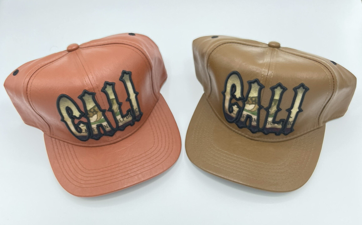 TWO CALI TOP LEVEL SNAPBACK CAP HAT FAUX LEATHER EMBROIDERED LOGO BROWN ...