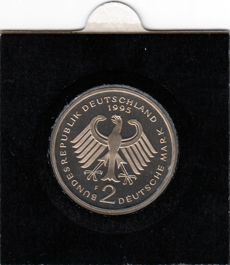 Deutschland 2 DM Kursmünze 1995 (F) Ludwig Erhard BRD spiegelglanz/PP ...