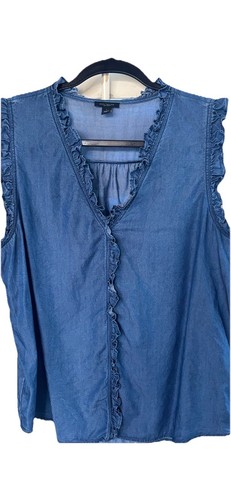 ANN TAYLOR LOFT Large sleeveless Blouse Top Women's BLUE Ruffles ...