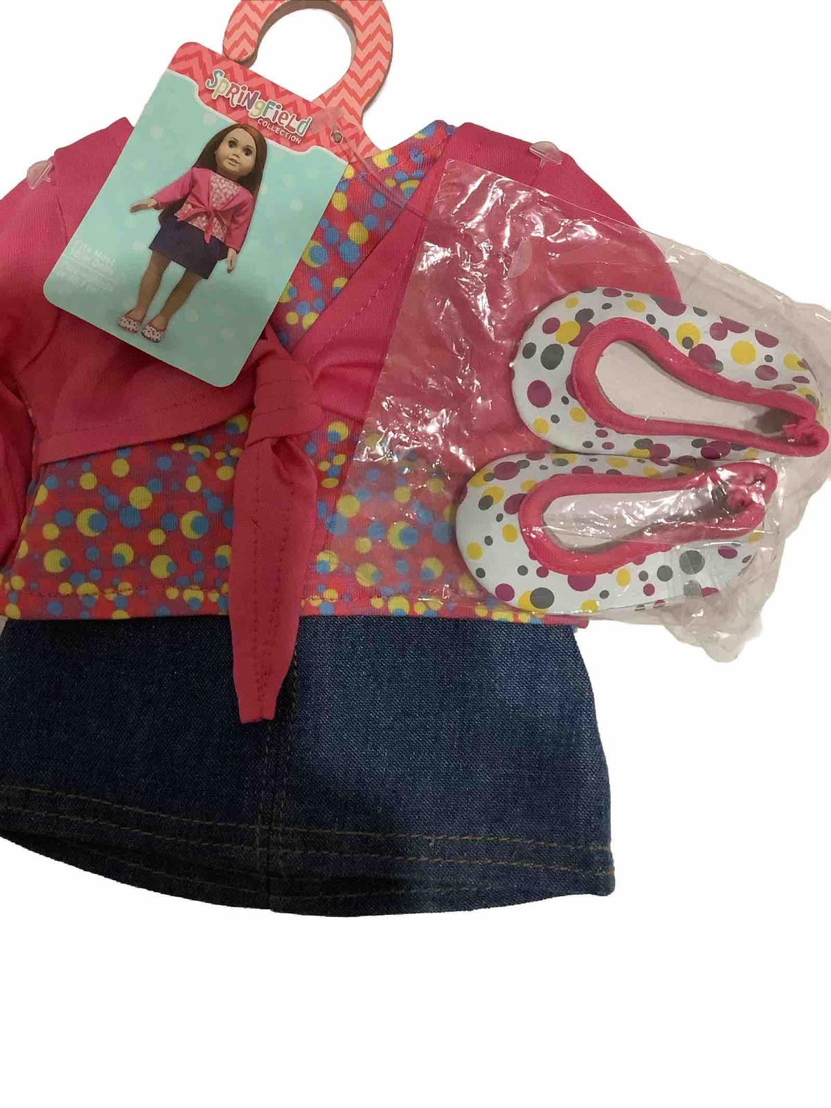 Springfield Collection 18 In Dolls Pink Polkadot Top & Shoes Blue Jeans ...