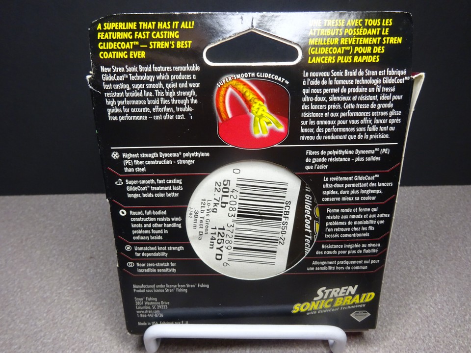 Stren Sonic Braid GlideCoat 125-Yard Spool Pound Test 50/12 Lo-Vis ...