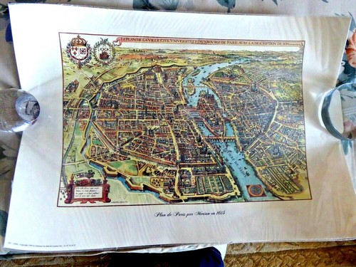 LOVELY PICTORIAL MAP OF PARIS FRANCE BY MERIAN IN 1615 REPRINT FROM ...