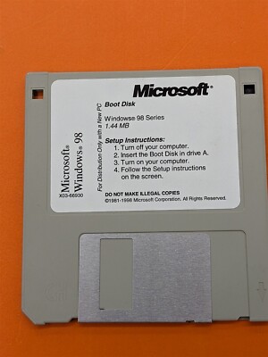 ⭐️⭐️⭐️⭐️⭐️ Vintage Microsoft Windows 98 Series Boot Disk 3.5 1.44 MB ...