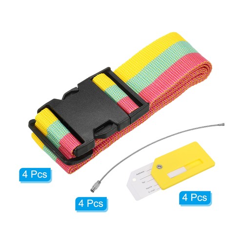 4 Set Luggage Strap with Luggage Tag Loop 78"x2", 3 Assorted Colors ...