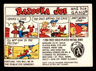 1978 Topps Bazooka Joe And His Gang #206 Free! Gold-Plated Initial Ring ...