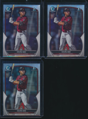 Lot of (3) KEVIN SIM 1st 2023 Bowman Chrome Draft REFRACTOR Rookie Card ...