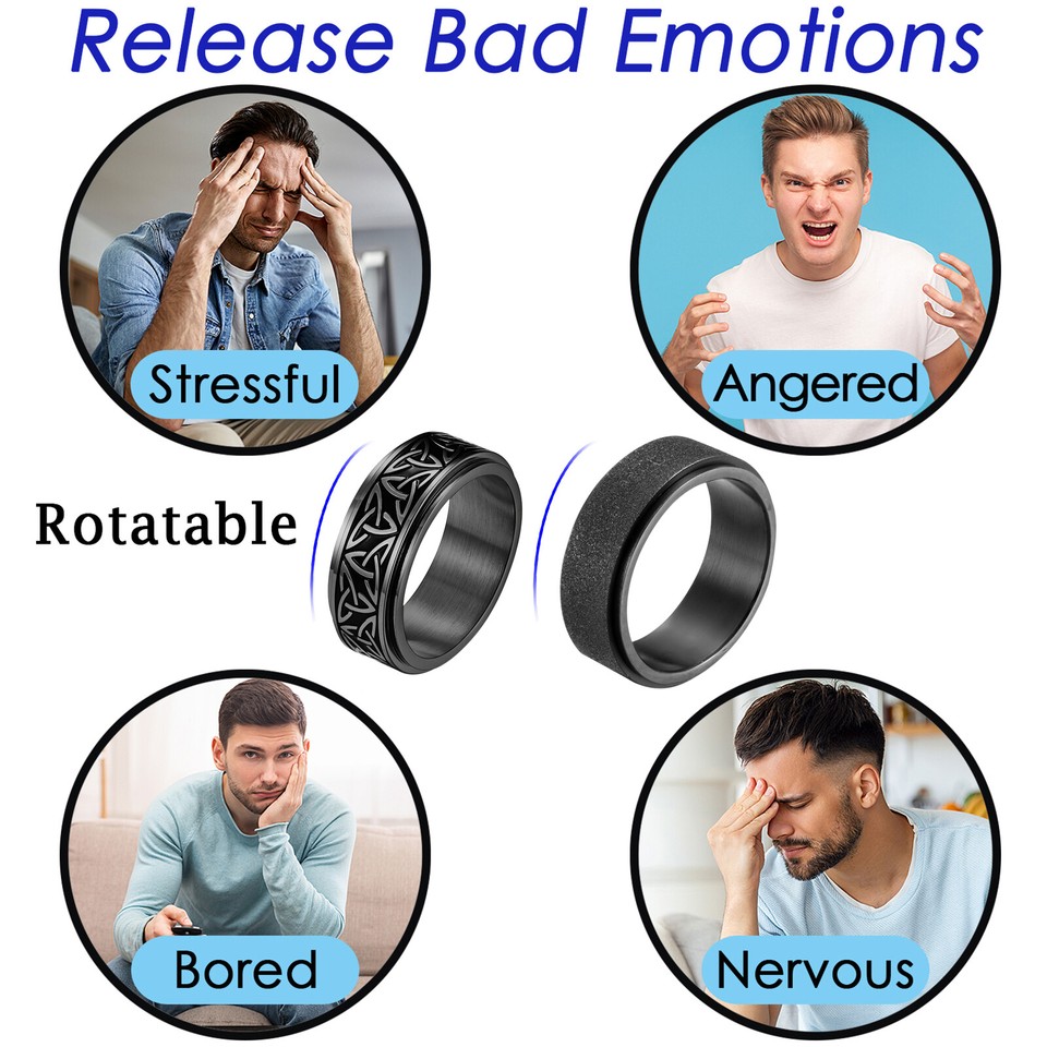 3pcs Mens Stainless Steel Irish Celtic Knot Spinner Ring Set Fidget ...