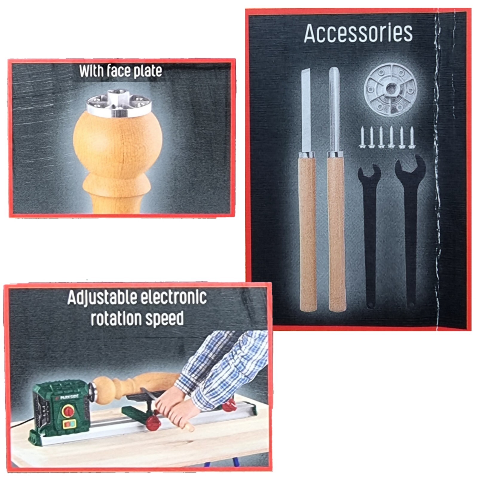Parkside 600W Wood Turning Lathe Included 2 Chisels 2 Spanners Variable ...