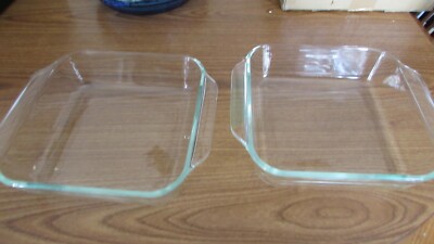 Pyrex 222-R Set of 2 8" Square Baker Originals Clear With Short Handels ...