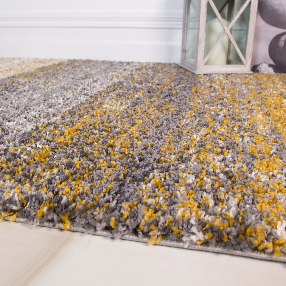 Ochre Mustard Rugs For Living Room Modern Soft Warm Yellow & Grey ...