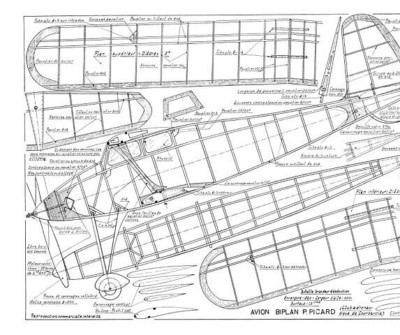 Avion Biplane P Picard 32" Wingspan RC Model Airplane Printed Plans ...