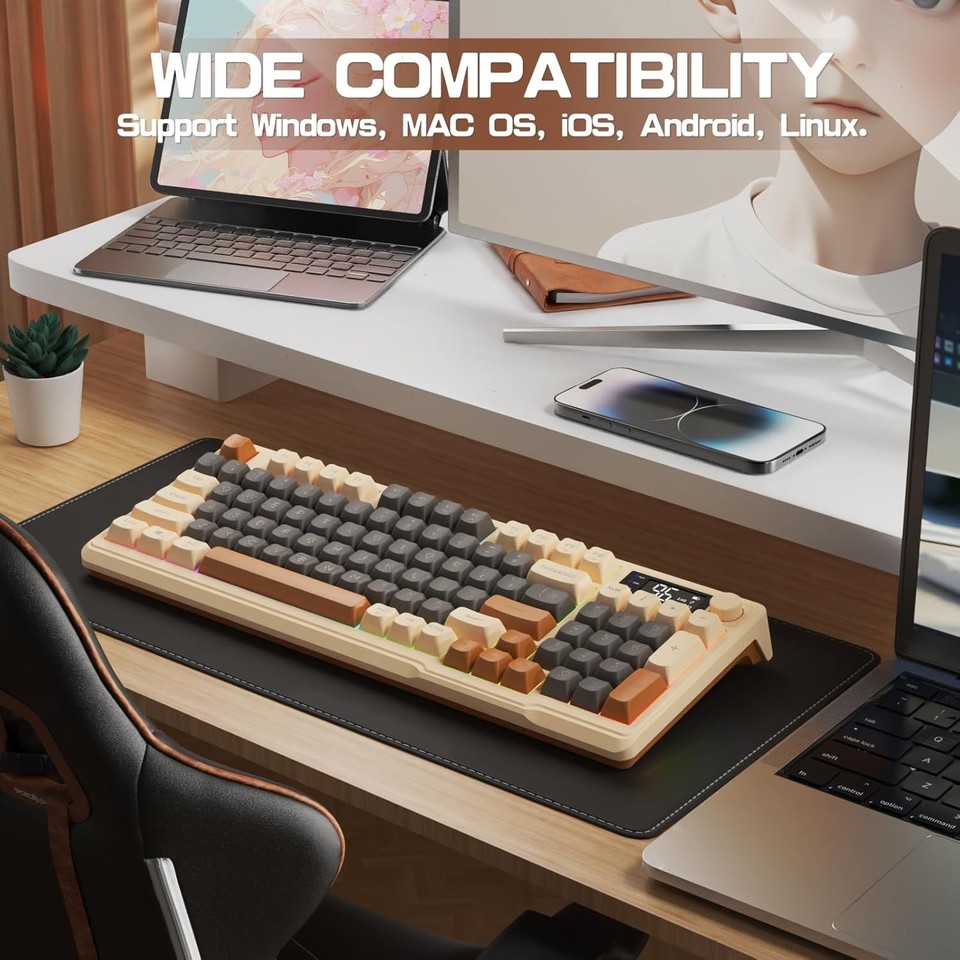 M96 PBT Wireless Membrane Gaming Keyboard Scient Keys with Knob Rainbow Backlit | eBay