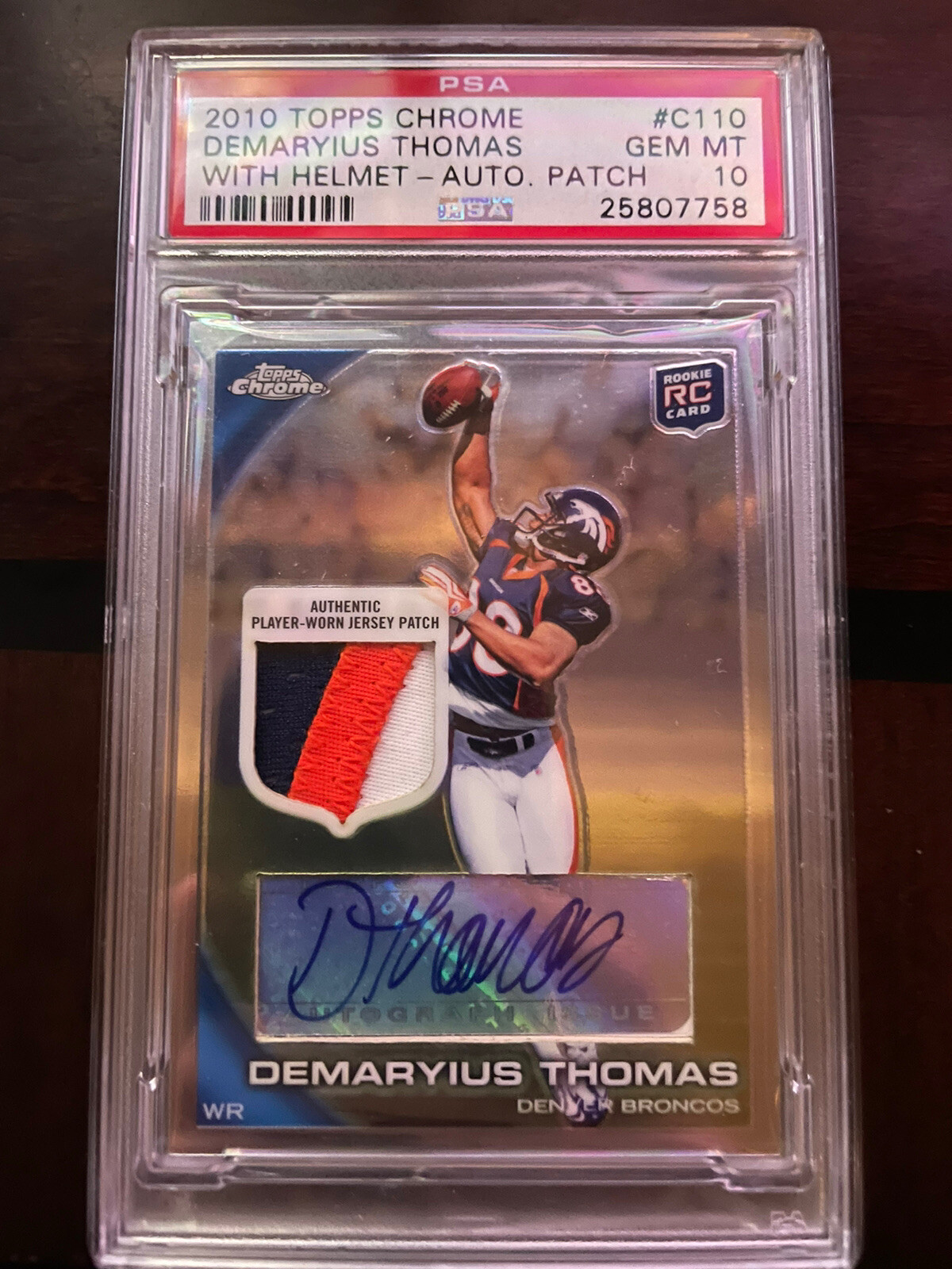 DEMARYIUS THOMAS 2010 TOPPS CHROME RPA AUTO 3 COLOR PATCH SP /25 PSA 10 ...