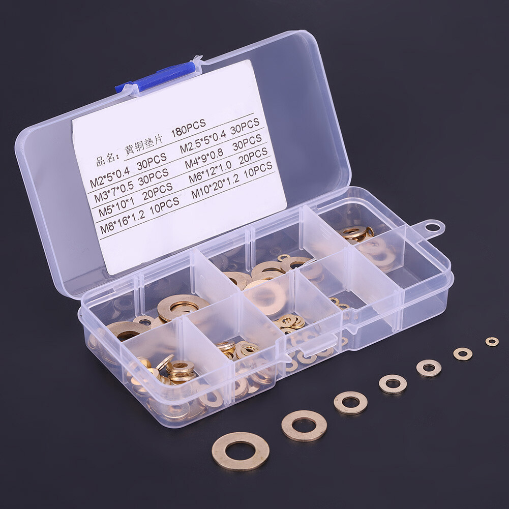 180Pcs Brass Flat Washers Assortment Set With Box M2/M2.5/M3/M4/M5/M6 ...