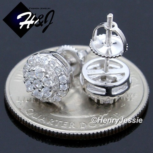 MEN WOMEN 925 STERLING SILVER 8MM ICY CUBIC ZIRCONIA SILVER 3D STUD EARRING*E181 | eBay