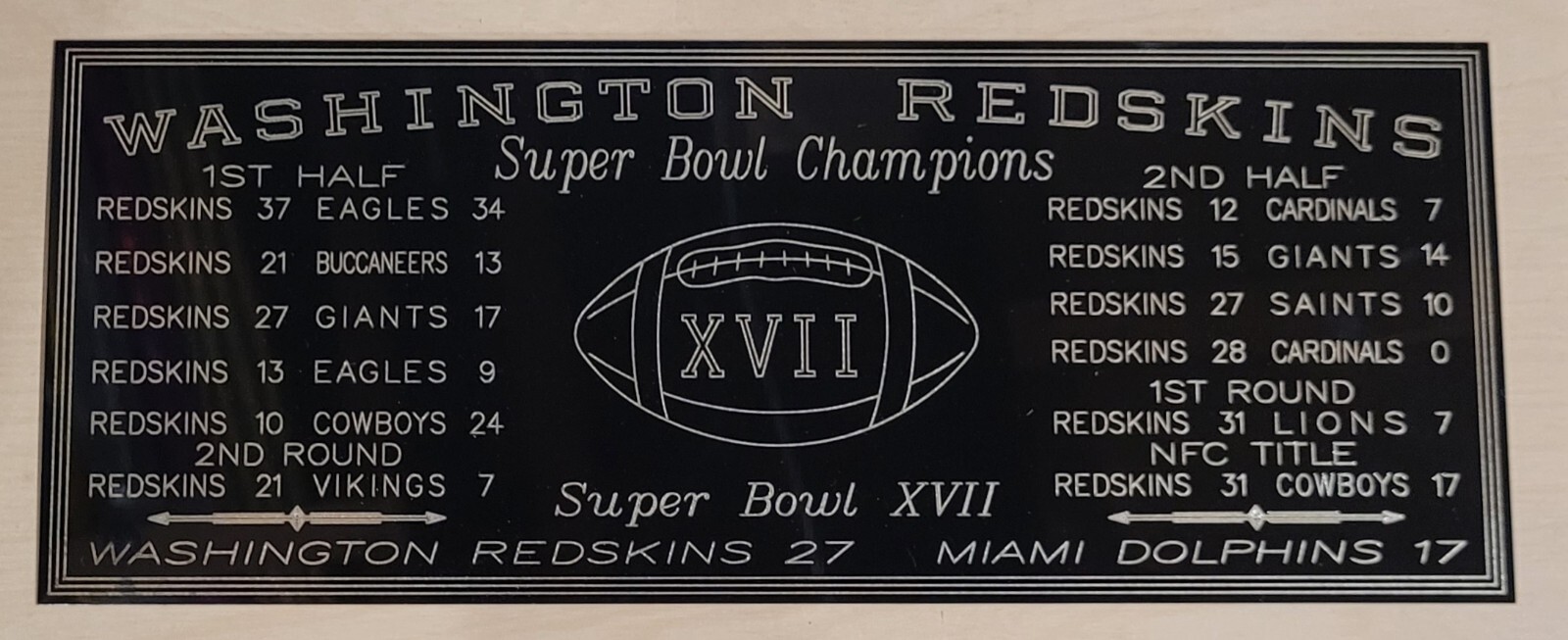 Washington Redskins 1982-1983 season Super Bowl 17 Champions XVII 4x10 ...