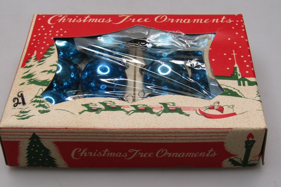 Lot Vintage Glass BLUE BALL Feather Tree Mini Christmas Ornaments Japan ...
