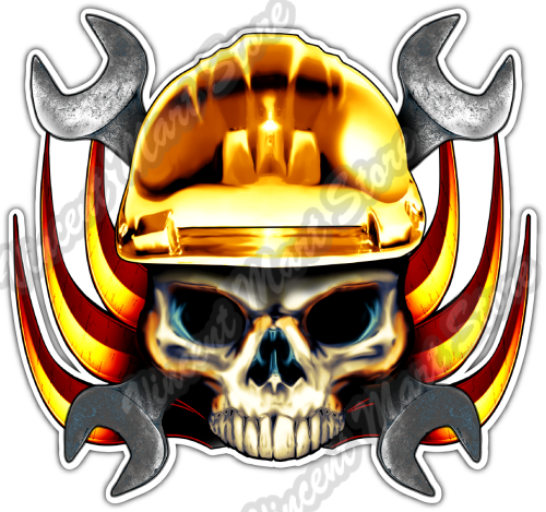 Wrench Skull Mechanic Construction Hard Hat Car Bumper Vinyl Sticker ...