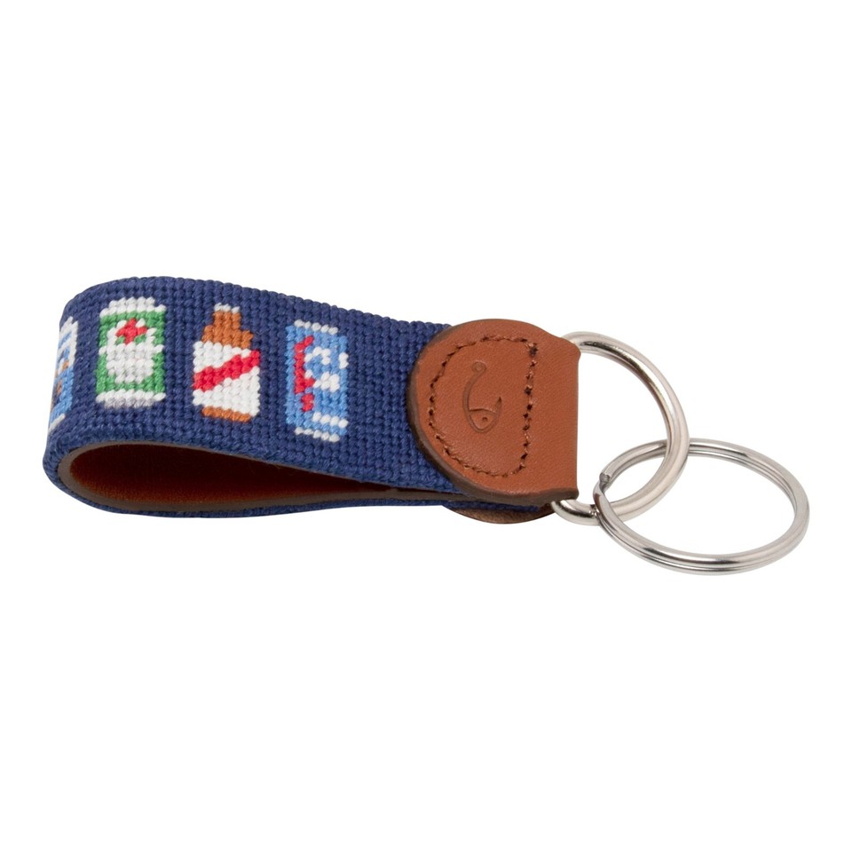 Beer Can Leather Handstitched Needlepoint Key Fob / Keychain - Handmade ...