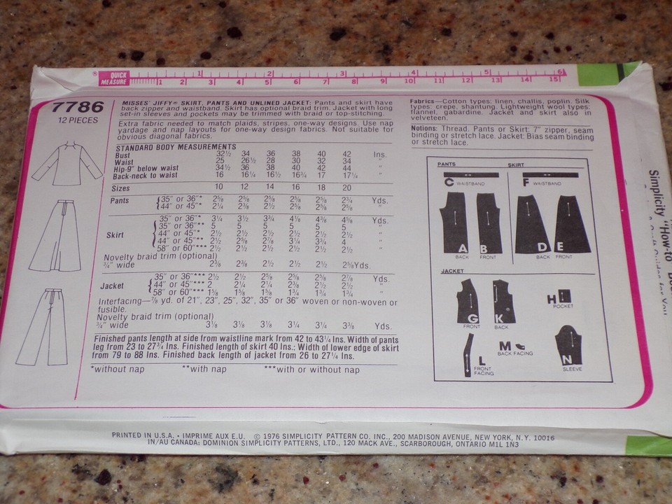 🌺UNCIRCULATED 1976 SIMPLICITY #7786 - LADIES PANTS-SKIRT-JACKET PATTERN ...