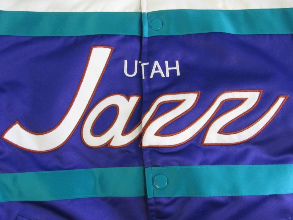 New Utah Jazz Mens Mitchell & Ness Thick Button Snap Satin Jacket Coat ...