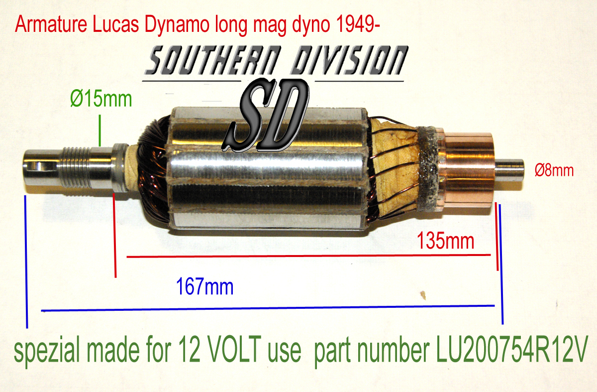 LUCAS E3LM Dynamo armature Mag Dyno 60W 200754 made for 12 VOLT use ...